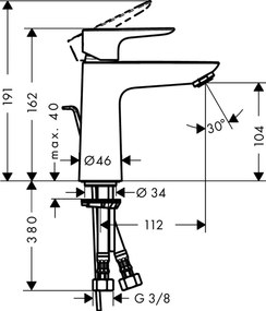Hansgrohe Talis E, umyvadlová baterie 110 s odtokovou soupravou s táhlem, chromová, 71710000