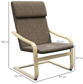 HOMCOM Relaxační křeslo Otočné křeslo s polštářem pod hlavu, vzhled lnu, březové dřevo, hnědé| Aosom