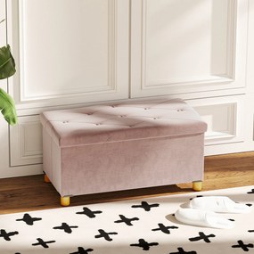 HOMCOM Úložná lavice, na konci postele, skládací, 76 x 38 cm, objem 67 L, nosnost 120 kg, s víkem, do ložnice, chodby, obývacího pokoje, růžová