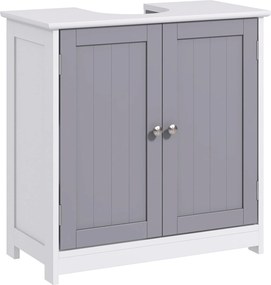 Kleankin Koupelnová Skříňka pod Umývadlo - 2-dveřová skříňka s policí - rozměry 60L x 30W x 60H cm - v šedobílé dřevě | Aosom