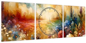 Obraz - Pestrobarevná louka (s hodinami) (90x30 cm)
