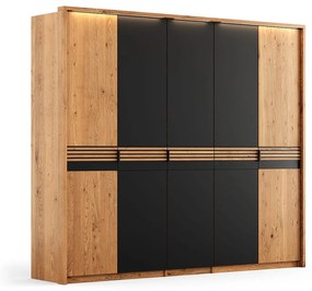 Skříň 5D s trojitými skleněnými dveřmi, dub, barva přírodní dub, kolekce Ravello