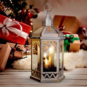 SOLIGHT LED vánoční lucerna bílá, 33cm, 3x LED svíčka, 3x AAA