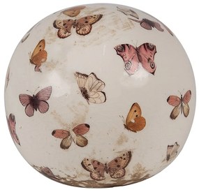 Béžová antik dekorace koule s motýlky Butterfly Paradise M - Ø 10*10 cm