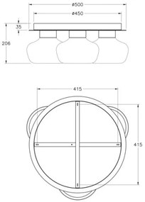 Fabas 3767-65-365 Kino, stropní svítidlo z čirého skla a zlatého kovu, 3x12W LED 3000K krokové stmívání, prům. 50cm