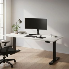 Výškově nastavitelný stůl OfficeTech D, 200 x 80 cm, černá podnož, bílý jasan