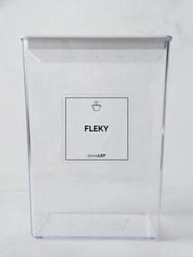 FLEKY  – průhledná samolepka na dózu, tučné písmo, 5 x 5 cm | DomaLEP