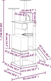 vidaXL Škrabadlo pro kočky se sisalovými sloupky 168 cm [171700] Barva: světle šedá