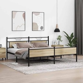 Kovový rám postele bez matrace dub sonoma 200 x 200 cm 3325128