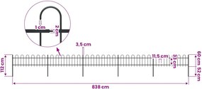 Zahradní plot s obloukem nahoře ocelový 838 x 60 cm černý 277642