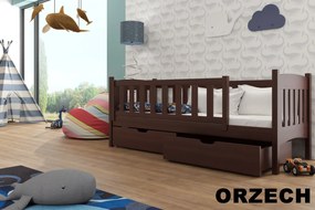Dřevěná postel GUCIO 80x180 cm s úložným prostorem masiv OŘECH