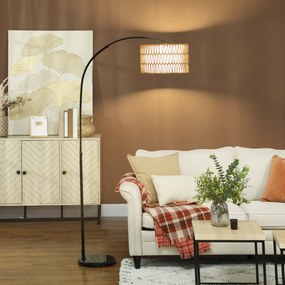 HOMCOM Stojací lampa s kloboukem z konopného provazu, výškově nastavitelná, nožní spínač, kov, černá