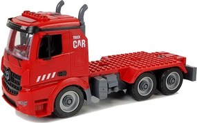 LEAN Toys Stavebnicová sada „Hasičské auto 2 v 1“ – vyměnitelné zdviže, šroubovák, zvuky, světelné efekty, přilba
