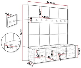 Stěna do předsíně s botníkem a panely 42x42 SELAND 6 - bílá / světlá béžová