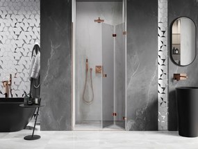 Mexen Lunar-F, pravé sklápěcí sprchové dveře 75 cm, 8mm čiré sklo, růžové zlato profil, 836-075-000-60-00-P