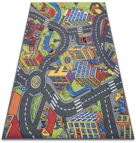 Dětský kusový koberec REBEL ROADS Town life 97 Velkoměsto ulice protiskluzový šedý Rozměr: 95x133 cm
