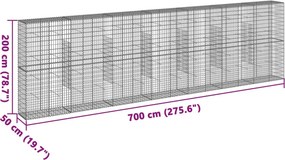 Gabionový koš s víkem 700 x 50 x 200 cm pozinkované železo 3295172