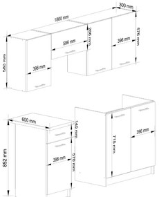 Kuchyňská linka OLIWIA 1.8 m beton / bílá