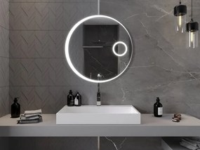 Mexen Ella osvětlené koupelnové zrcadlo s kosmetickým zrcátkem, kulaté 80 cm, LED 6000K, antifog - 9811-080-080-611-00