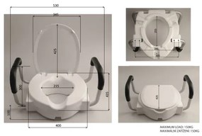 Ridder - Zvýšené záchodové prkénko s madly bílá