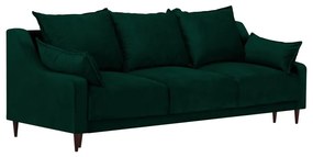 Tmavě zelená sametová rozkládací pohovka s úložným prostorem Mazzini Sofas Freesia, 215 cm