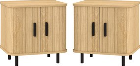 HOMCOM Sada 2 Nočních Stolků s Posuvnými Dveřmi, 2 Police a Ocelovými Nohami, Skandinávský Styl pro Obývací Pokoj 48x40x48 cm Dub