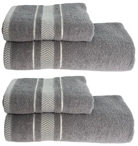 Sada 4 kusů Monako šedej osušky 70x140cm a ručníků 50x90cm TiaHome