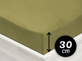 Jersey napínací prostěradlo na vysokou matraci JR-020 Olivové 140 x 200 - výška 30 cm