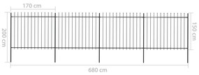 vidaXL Zahradní plot s hroty ocelový 6,8 x 1,5 m černý