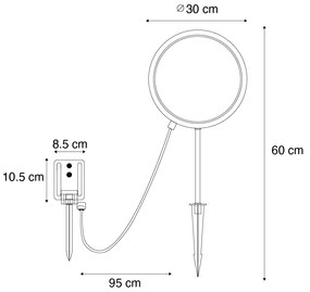 Spirálová lampa černá 60 cm včetně dobíjecí LED a solárního panelu IP65 - Adalind