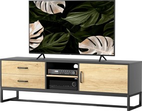 HOMCOM TV Stojan, TV Skříň, Dřevěný TV Stojan pro TV do 152 cm se skříňkou, otevřenými přihrádkami, 2 zásuvkami, nastavitelné police a managementem k…