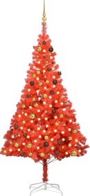 vidaXL Umělý vánoční stromek s LED a sadou koulí 210 cm PET [3077510] Barva: Zlatá a šedá