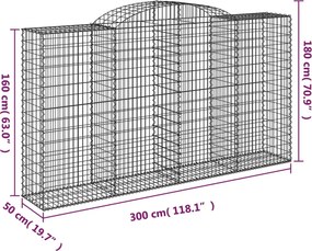 Klenuté gabionové koše 4 ks 300x50x160/180cm pozinkované železo 3146757