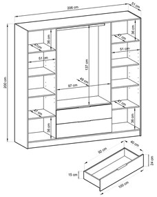 Šatní skříň NELLY 4D se zrcadlem + nástavec | 206 cm | artisan