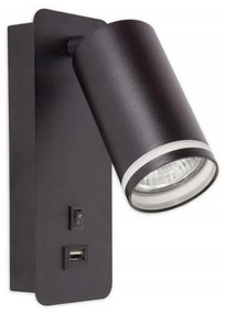 Illumaxx | Nástěnné bodové svítidlo s USB nabíječkou 1xGU10/35W/230V černá | OS1295