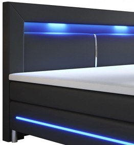 Goleto Postel Box Spring Norfolk s LED osvětlením 180 x 200 cm | černá