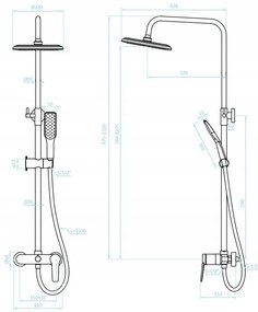 Kuchinox Alanis, sprchová souprava s ruční a hlavovou sprchou, černá-růžové zlato, LAV-PQI_80OB