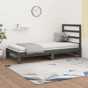 Výsuvná postel šedá 2x (90 x 190) cm masivní borovice,  3108314