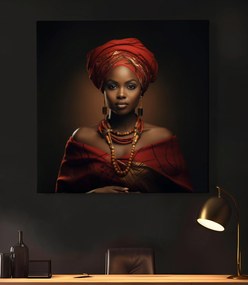 Obraz na plátně - Afričanka Zaynab v červených šatech FeelHappy.cz Velikost obrazu: 140 x 140 cm