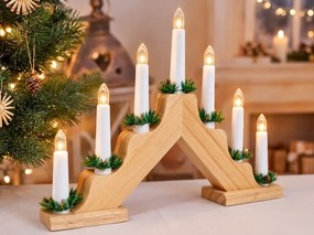 Vánoční svícen do okna HOLLY NIGHT dřevěný 7 LED, bílý