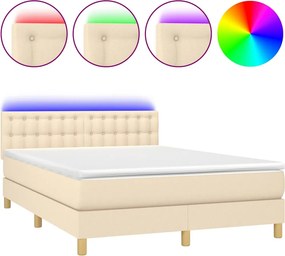 Box spring postel s matrací a LED krémová 140x200 cm textil 3134042