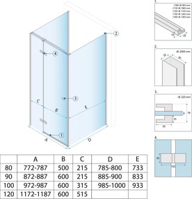 Rea Atlas, sprchový kout 100 (dveře) x 100 (stěna), pravá strana, 6mm čiré sklo, zlatý profil, KPL-K4975