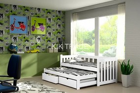 Postel VENDY 002 s výsuvným lůžkem borovice masiv 80x180 cm - BÍLÁ