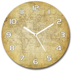 Wallmuralia Skleněné hodiny na stěnu Stará mapa světa fi 30 cm