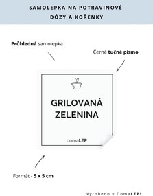 Samolepka na kořenky GRILOVANÁ ZELENINA průhledná 5 × 5 cm tučné písmo