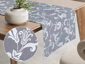 Biante Bavlněný běhoun na stůl Sandra SA-183 Bílé květované ornamenty na šedém 20x180 cm