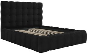 Černá sametová dvoulůžková postel MICADONI Mamaia 160 x 200 cm s úložným prostorem