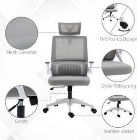 Ergonomická kancelářská židle Vinsetto s nastavitelnou opěrkou hlavy a područkami, výškově nastavitelnou otočnou židlí s funkcí houpání a síťovanou b…