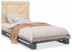 Rám postele s čelem šedý 100 x 200 cm masivní borové dřevo