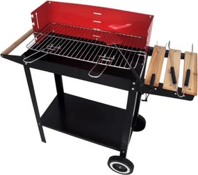Zahradní gril na dřevěné uhlí BBQ 87x35 cm, černý/červený